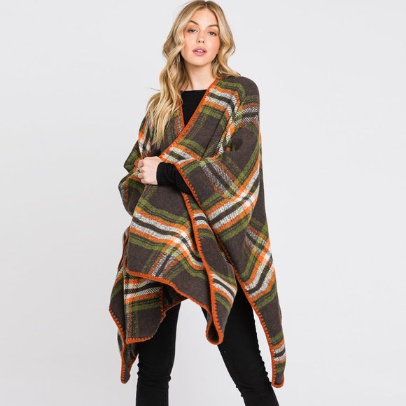 Jackets & Coats | Plaid Check Patterned Ruana Poncho | Poshmark